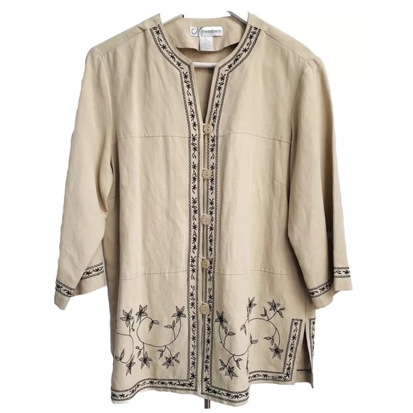 dressbarn | Tops | Vintage Silk Linen Top Embroidered Tunic Blouse ...